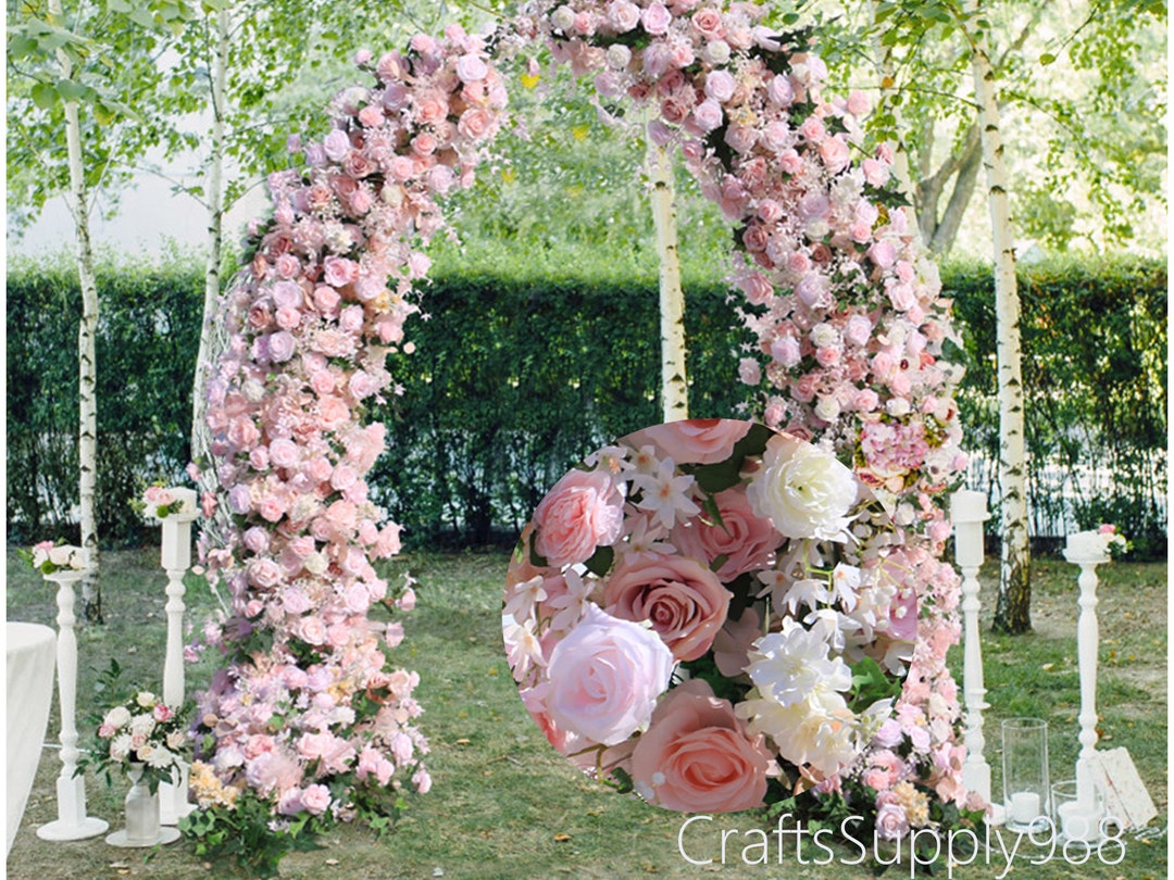 Bulsh Pink Rose White Babysbreath Wedding Arch Artificial Floral Row ...