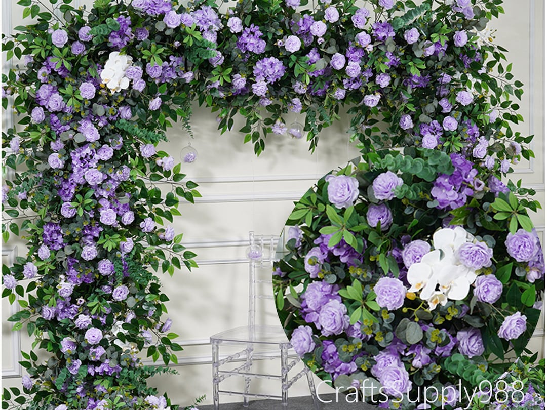 Lilac Purple Green Leaf White Orchid 5D Artificial Floral Row Arch ...