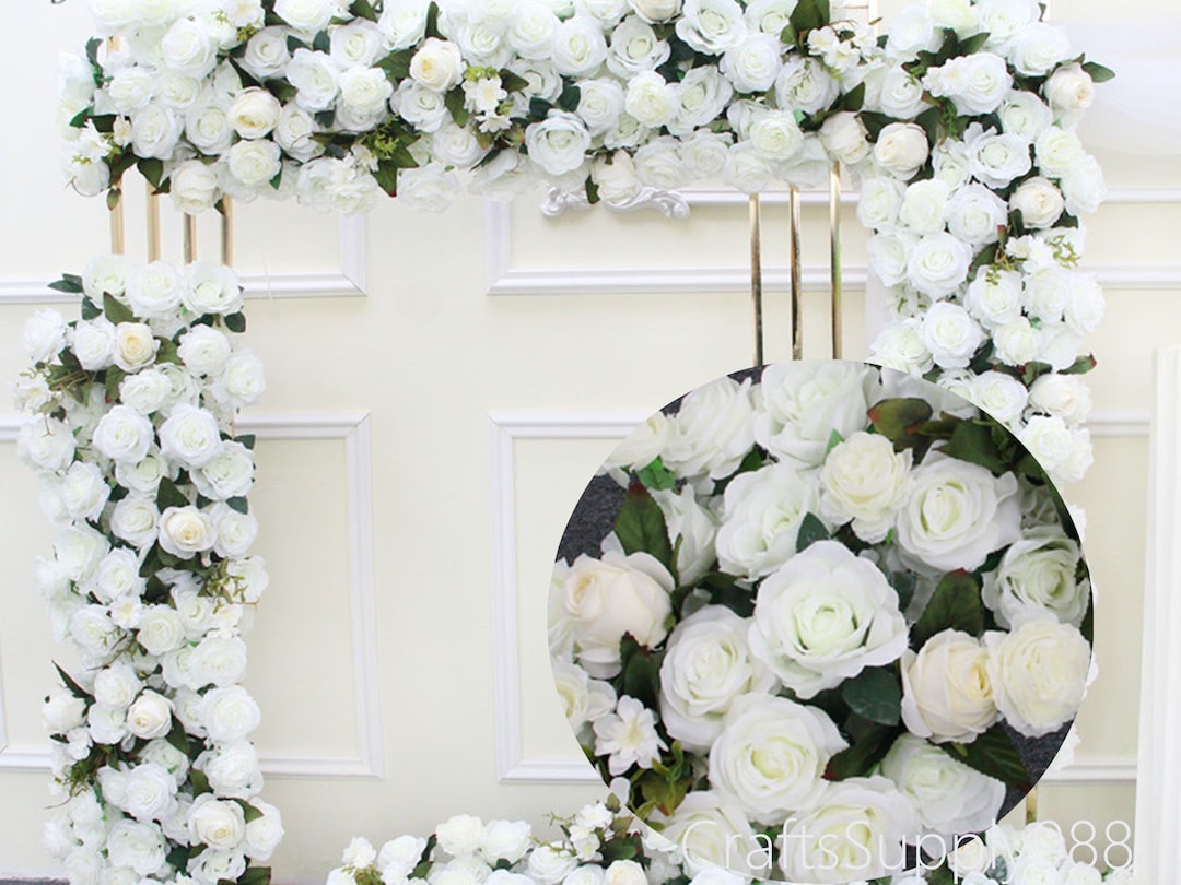 5D Custom White Rose Greenery Artificial Floral Row Arch,flower Row ...