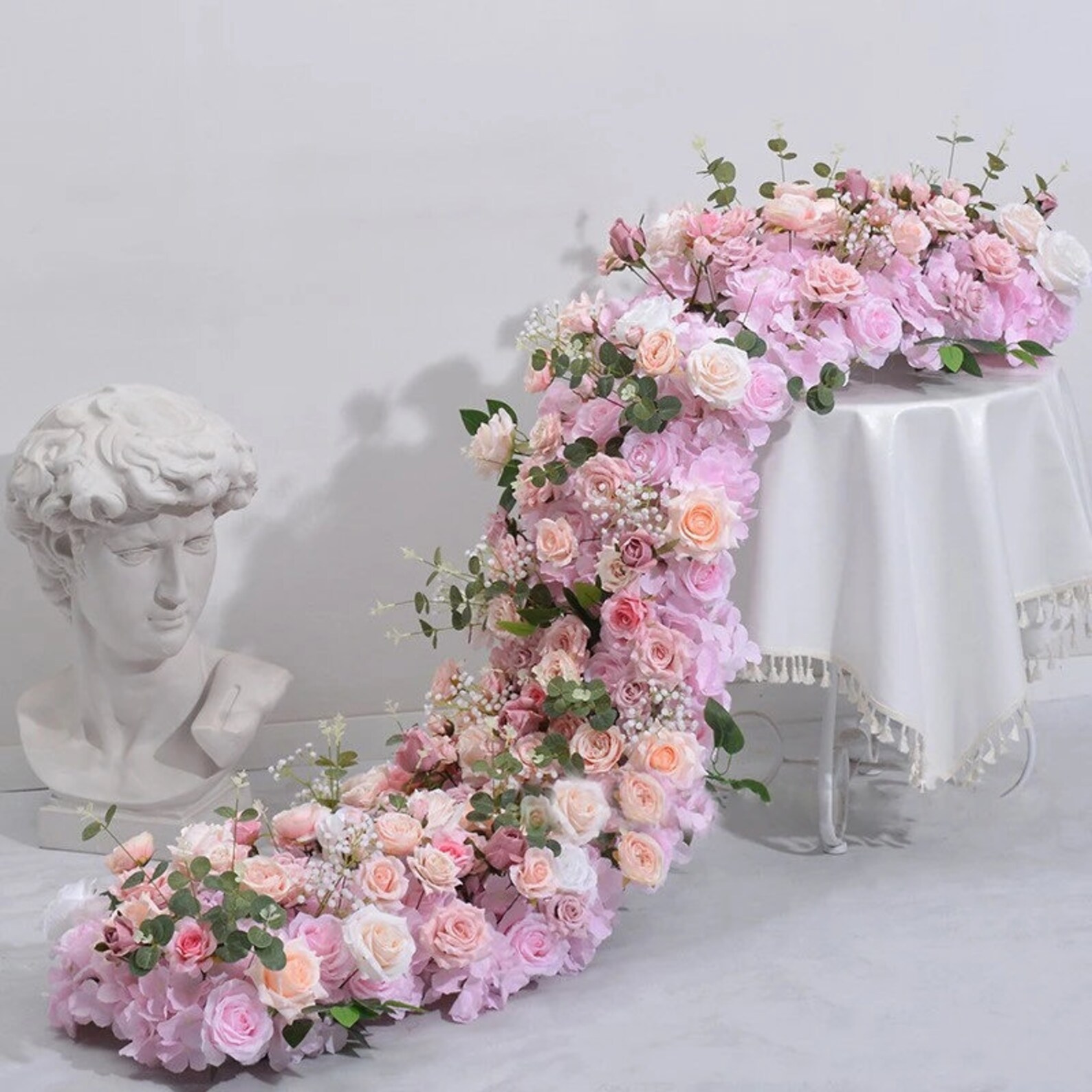 Red Rose Baby's Breath and Greenery Table Runner Flower Row,wedding ...