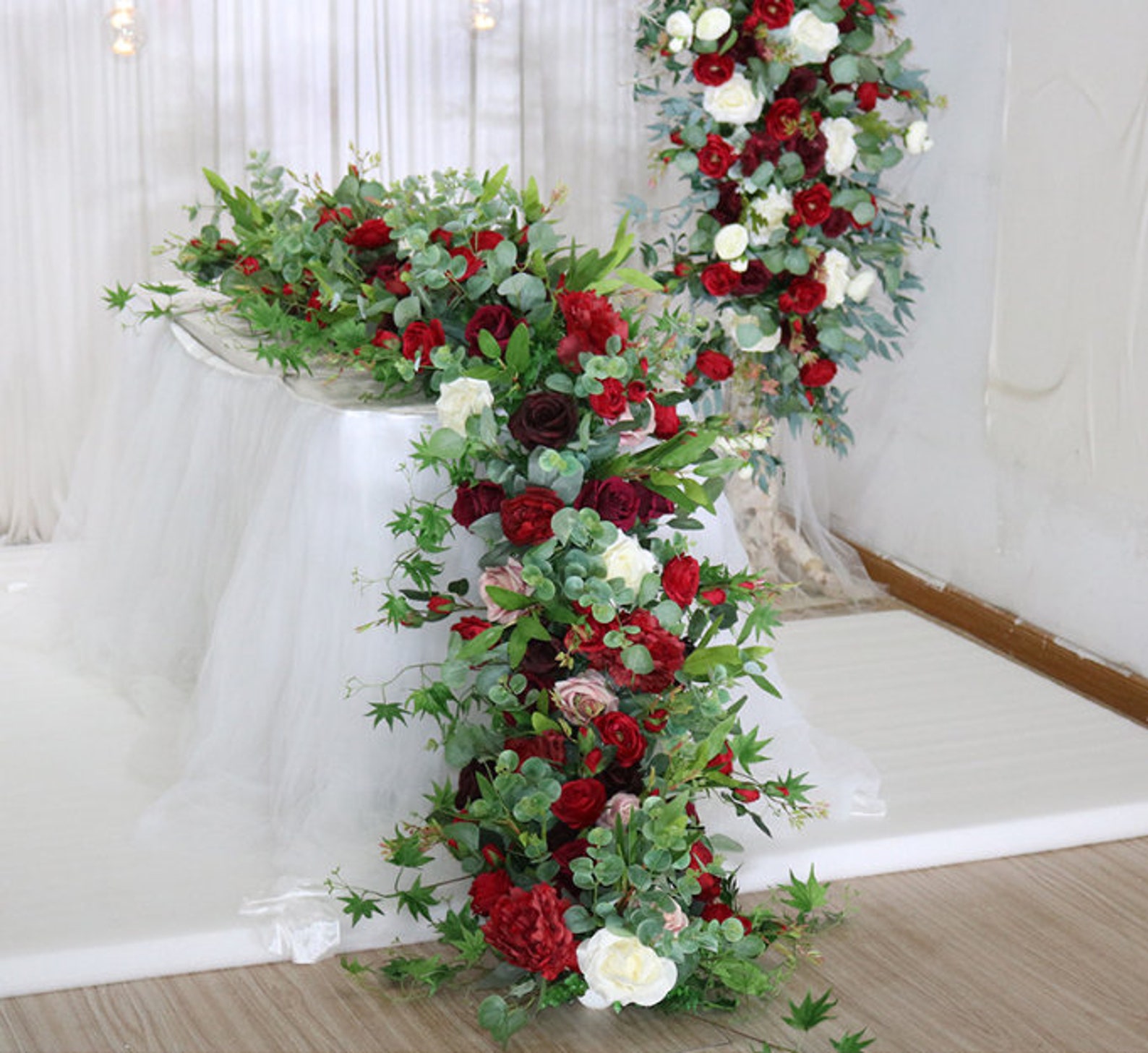 Red Rose Baby's Breath and Greenery Table Runner Flower Row,wedding ...