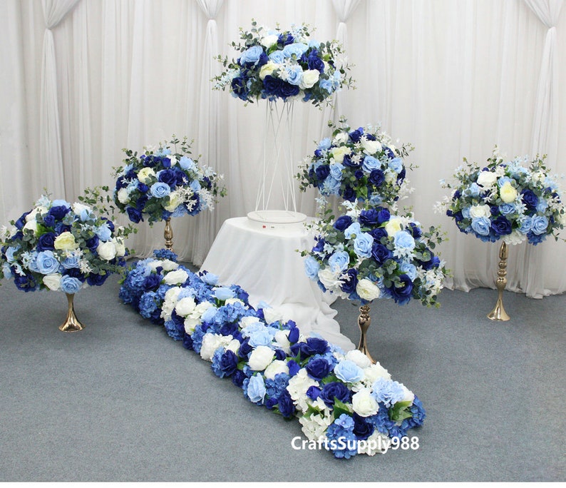 Royal Blue Artificial Flower Ball,blue Ivory Flower Greenery Table ...