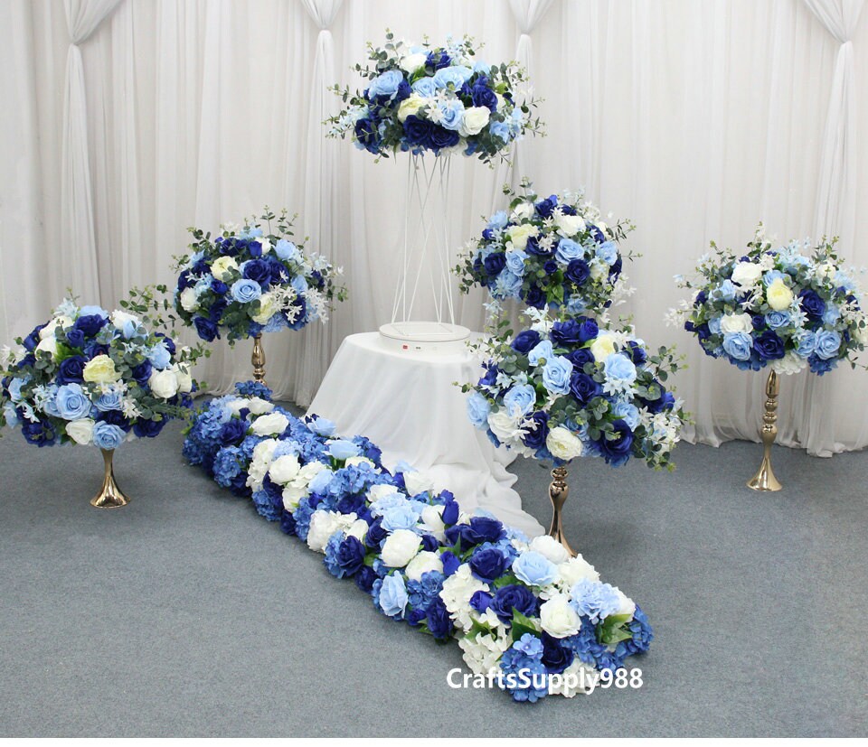 Royal Blue Artificial Flower Ball,blue Ivory Flower Greenery Table Large Centrepiece,wedding ...