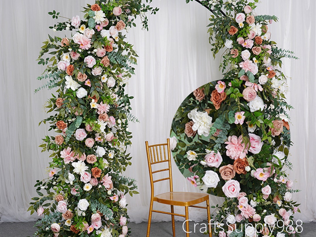 Coffee Pink Rose Flower Green Willow Leaf 5D Artificial Floral Row ...