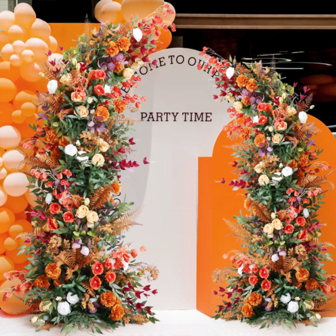 Orange Champagne Rose Greenery Fall Wedding Arch Artificial Floral ...