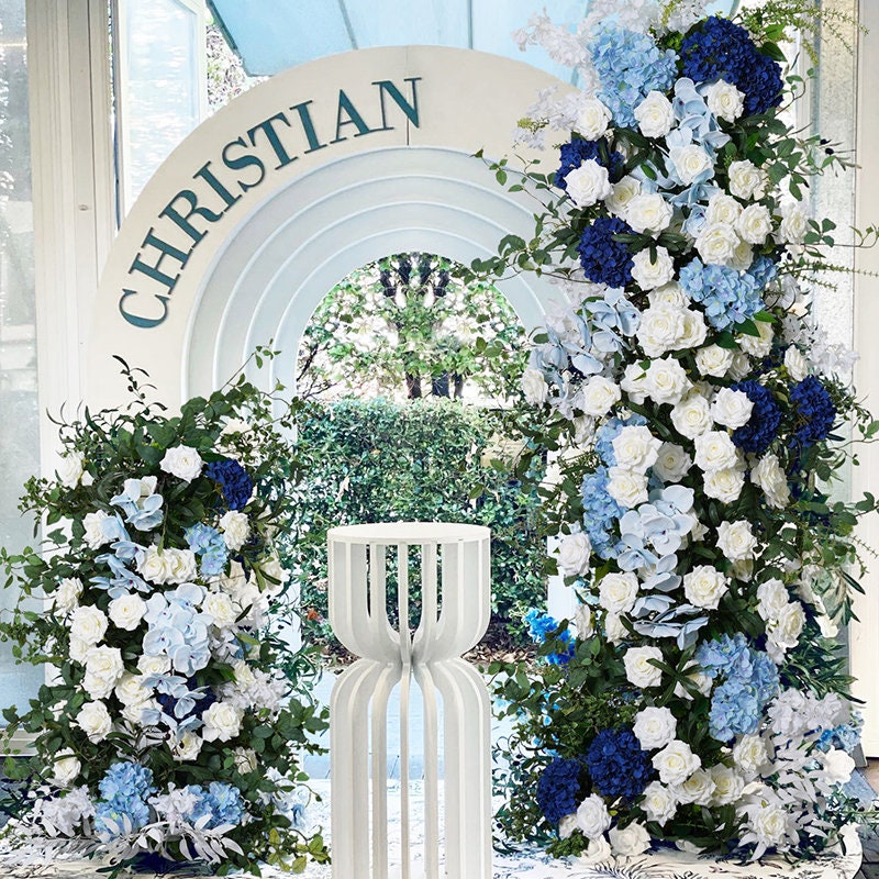 White Rose Orchid Royal Blue Hydrangea Green Artificial Floral Row ...