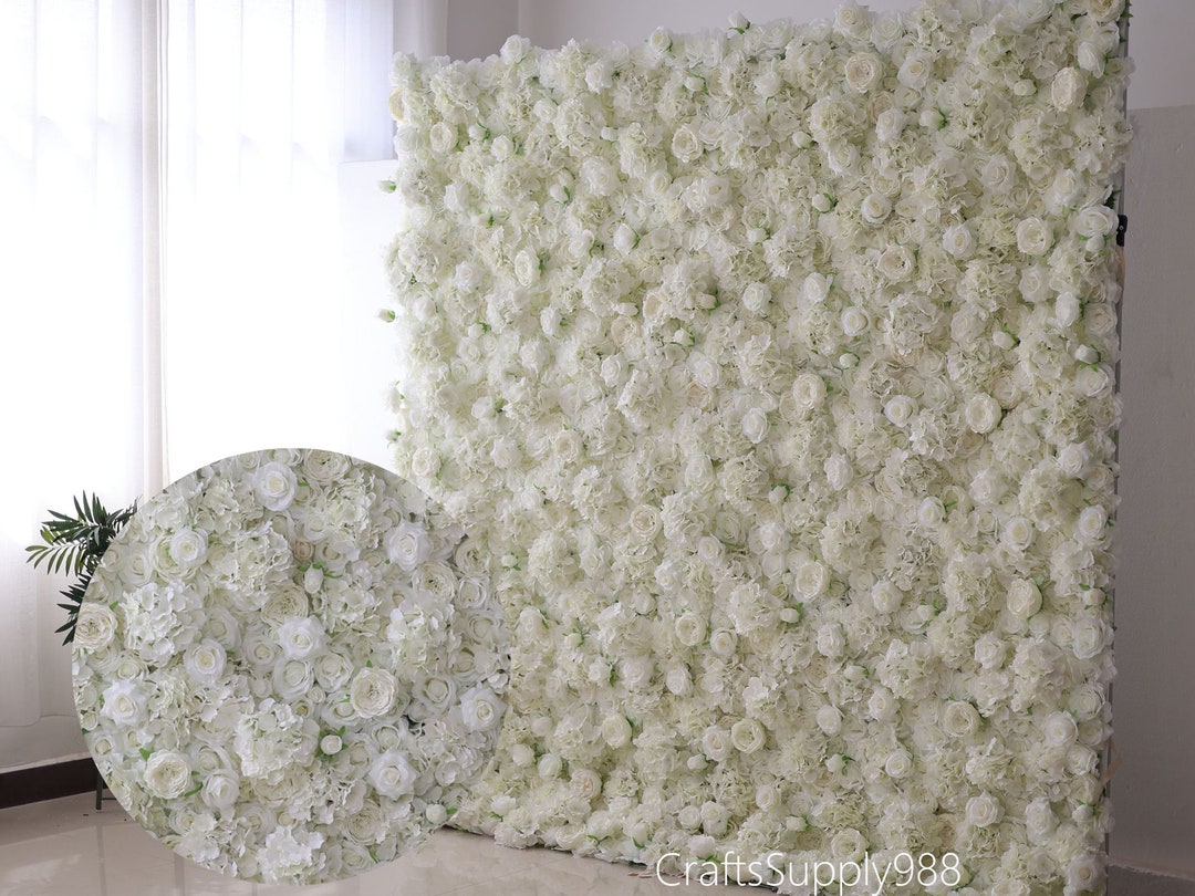 5D Plastic Grid Artificial Flower Wall White Rose Hydrangea Panels ...