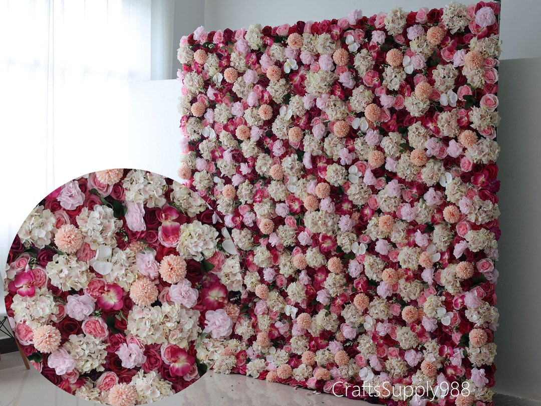 5D Plastic Grid Artificial Flower Wall Vibrant Rose Chrysanthemum ...