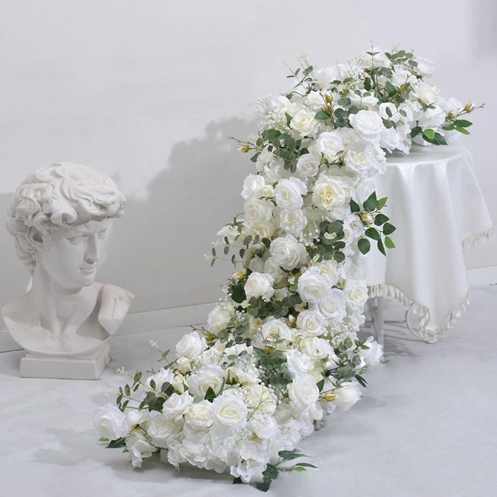 Red Rose Baby's Breath and Greenery Table Runner Flower Row,wedding ...