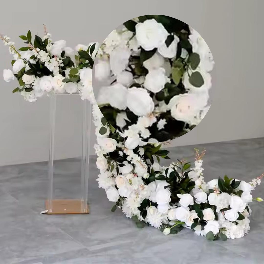 Snow White Rose Table Runner Silk Flower Row,wedding Table Centerieces ...