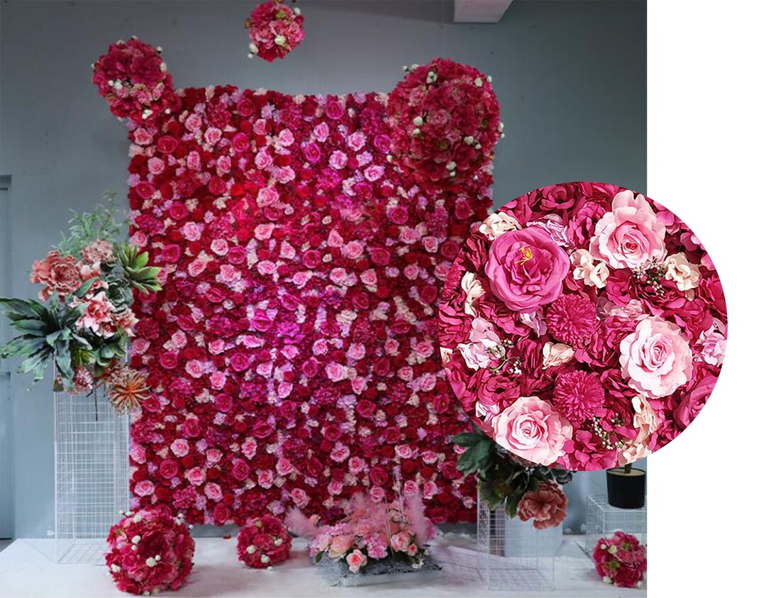 3D Fuchsia Baby Pink Rose Floral Wall for Wedding Romantic Photography ...