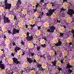 5D Plastic Grid Artificial Flower Wall Purple Champagne Panel Backcrop ...