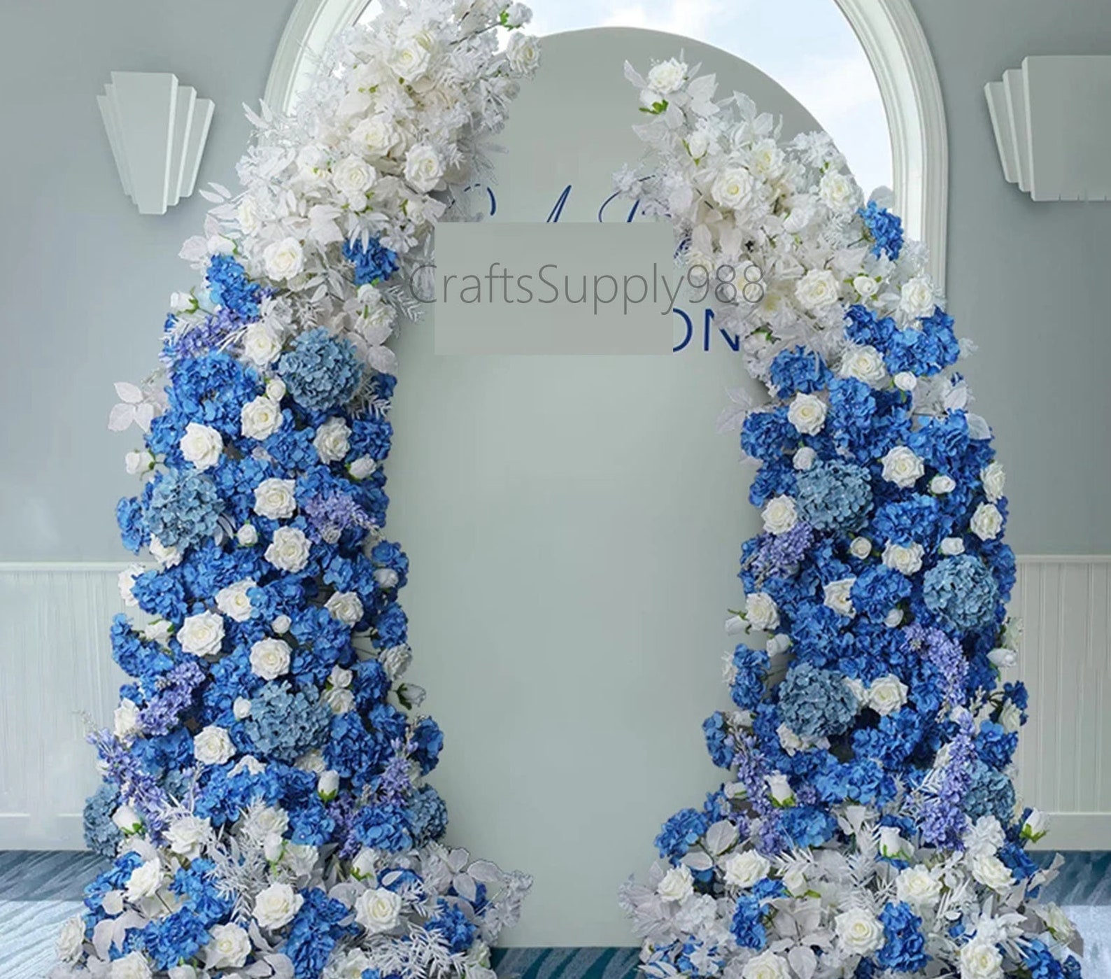 Gradient Blue White Rose Hydrangea 5D Artificial Floral Row Runner ...