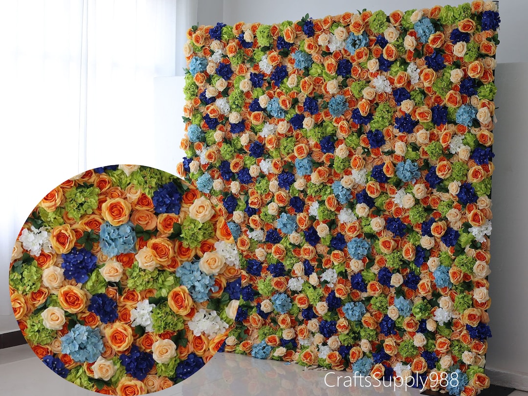 40x60cm Royal Blue Warm Orange Artificial Roses Flower Wall Backdrop ...