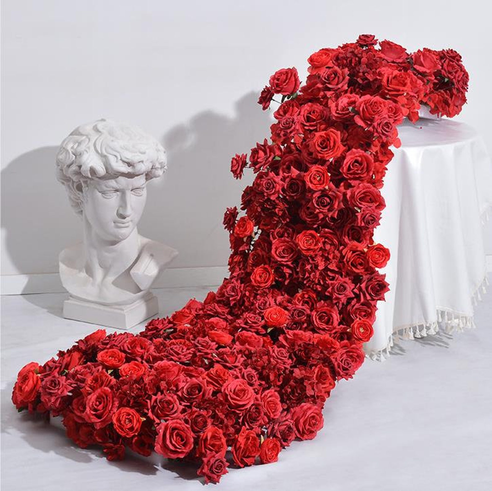 Red Rose Baby's Breath and Greenery Table Runner Flower Row,wedding ...