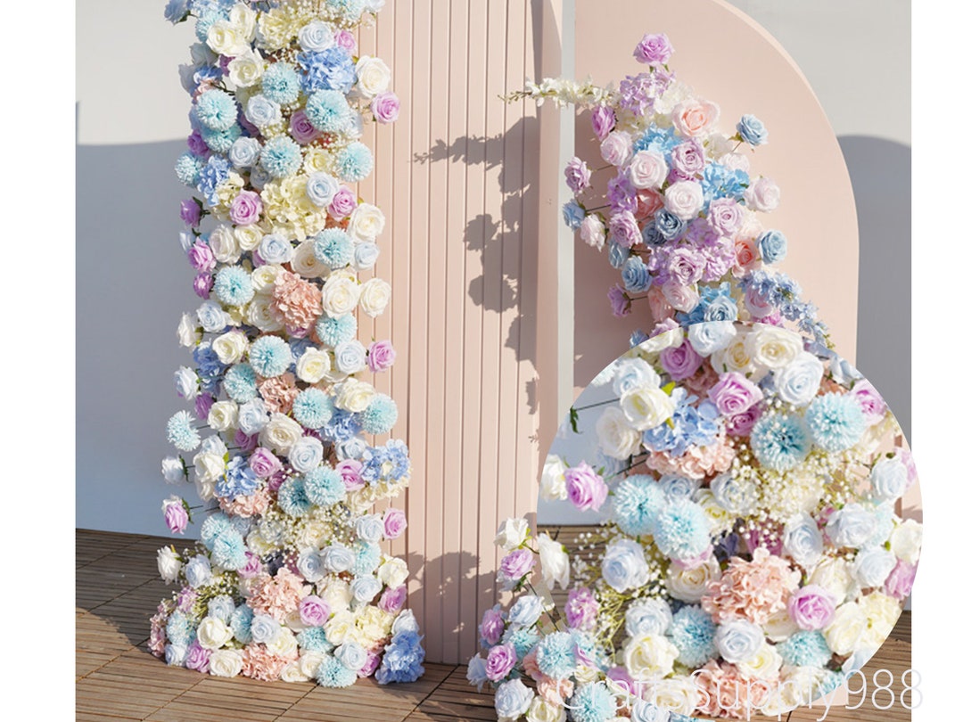 5D Luxury Lavender Baby Blue Ivory Rose Artificial Floral Row Arch ...