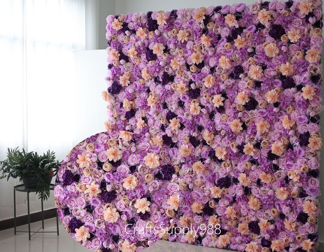 5D Plastic Grid Artificial Flower Wall Purple Champagne Panel Backcrop ...