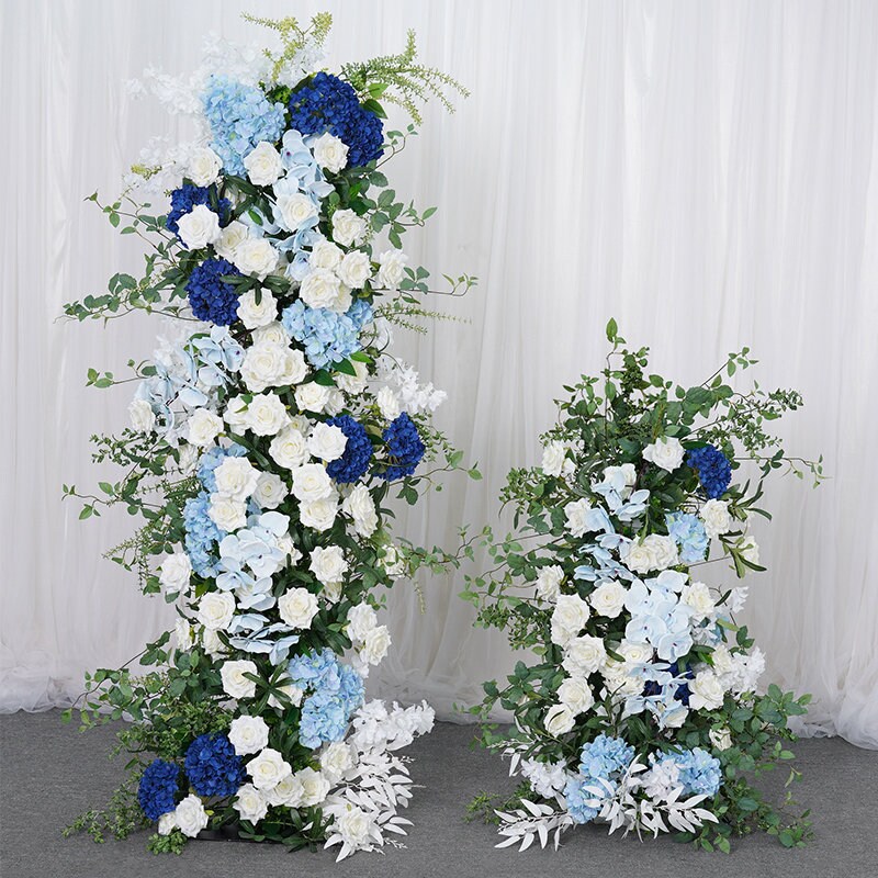White Rose Orchid Royal Blue Hydrangea Green Artificial Floral Row ...