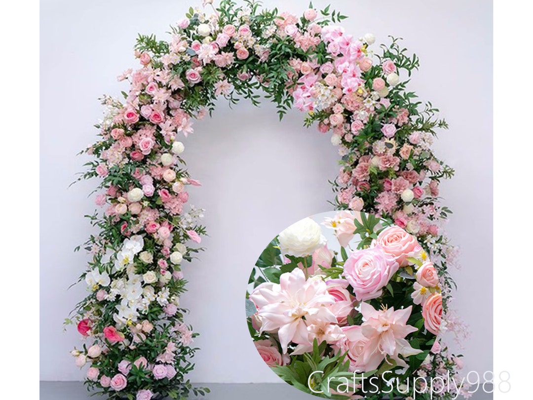 Pink Ivory Rose Greenery 5-D Artificial Floral Row Arch,round Flower ...