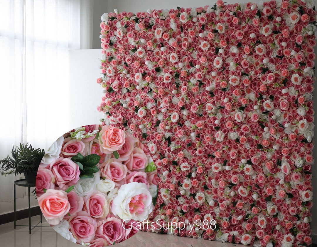 40x60cm Light Pink White Artificial Roses Flower Wall Backdrop for ...
