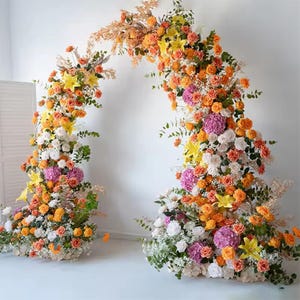 Wedding Arch Orange Pink Rose White Baby's Breath Artificial Floral ...
