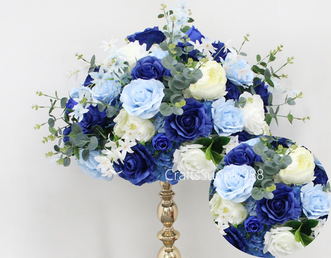 Royal Blue Artificial Flower Ball,blue Ivory Flower Greenery Table Large Centrepiece,wedding ...
