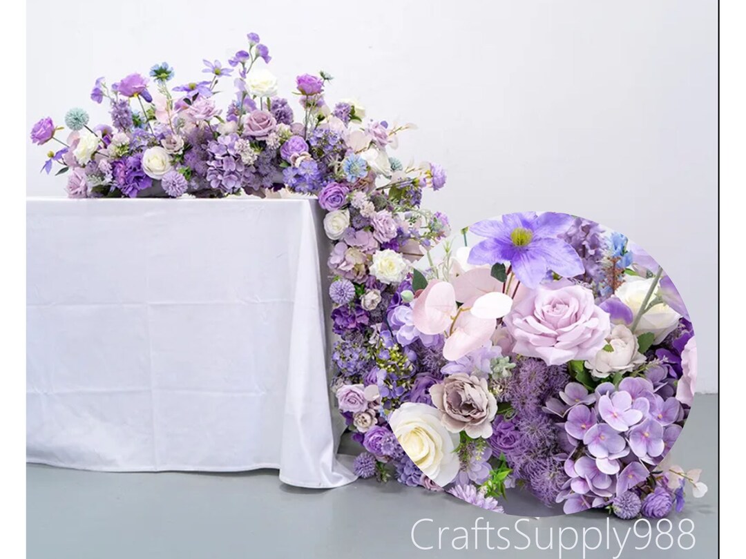 Purple White Rose Table Runner Artificial Flower Row,wedding Table ...