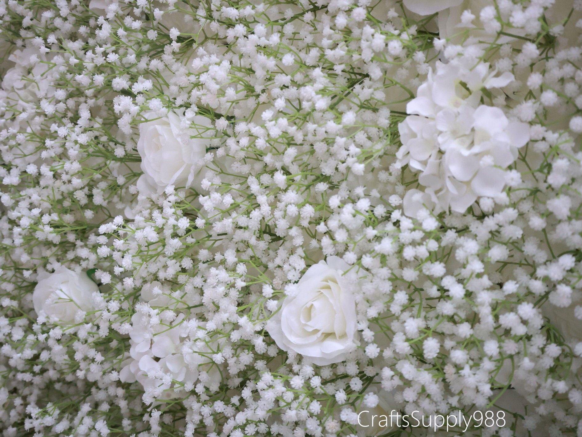 White Rose Baby Breath Artificial Flower Wall Backdrop for Wedding Home ...