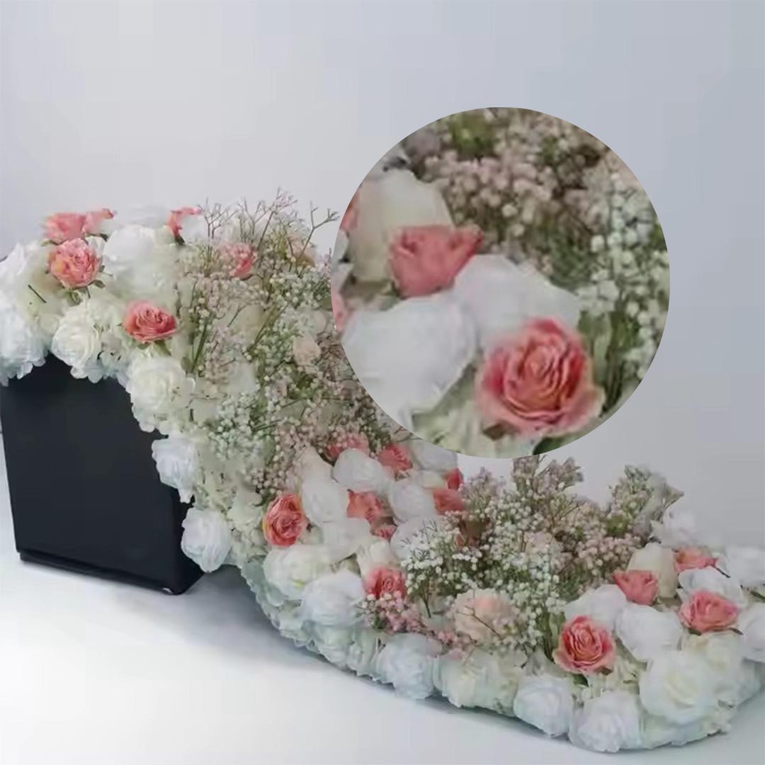 White Blush Rose Baby's Breath Table Runner Flower Row,wedding Table ...