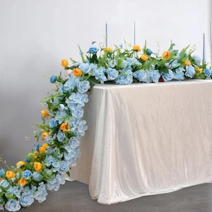 Blue Ivory Rose Hydrangea Greenery Flower Row,table Runner Sofa Floor ...