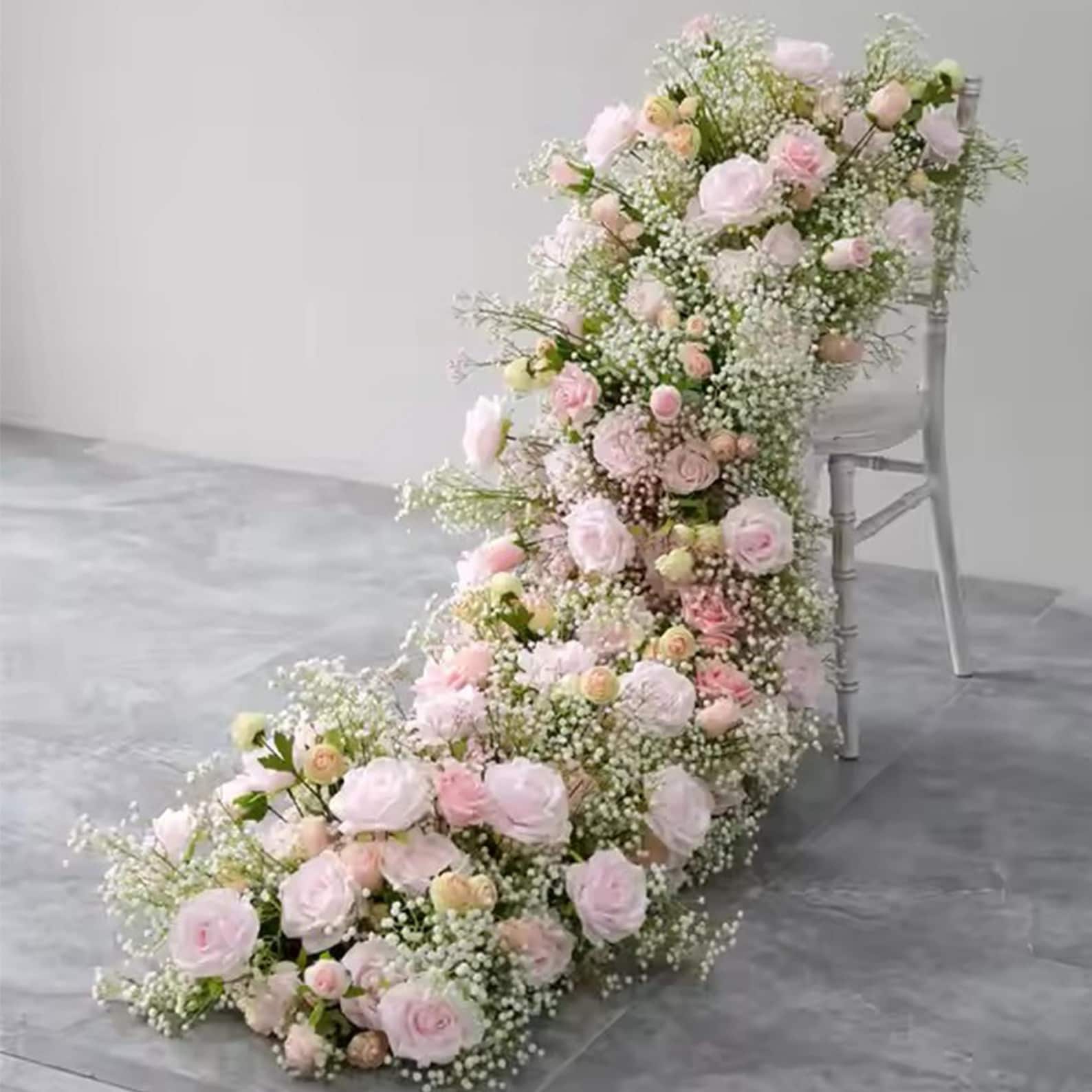 Snow White Rose Table Runner Silk Flower Row,wedding Table Centerieces ...