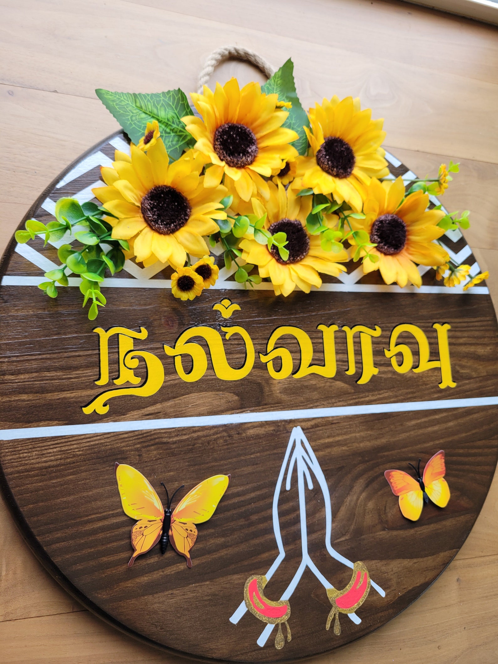 Tamil Welcome Sign | Sunflower & Butterfly Décor, Nalvaravu Sign - Etsy