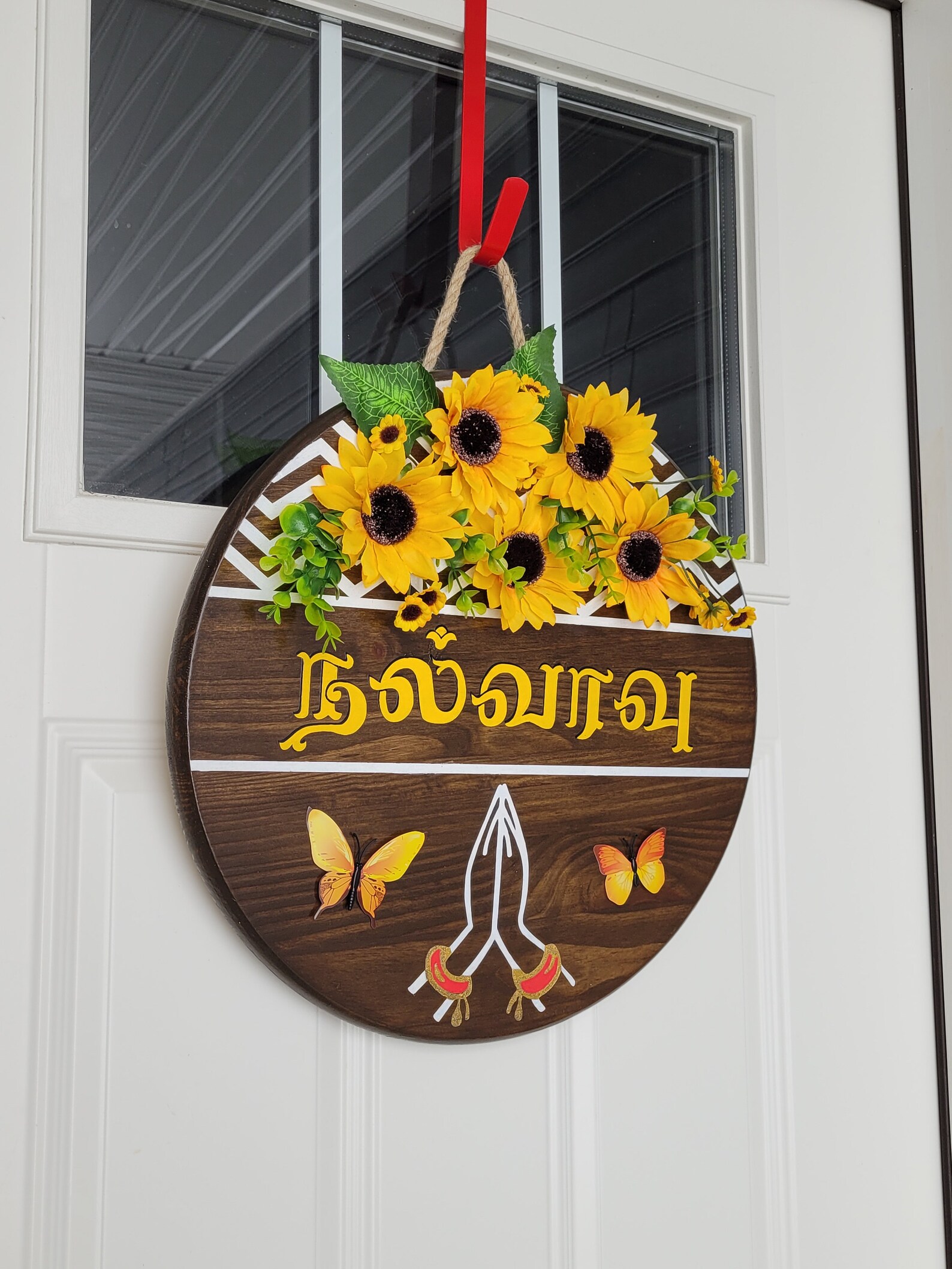 Tamil Welcome Sign | Sunflower & Butterfly Décor, Nalvaravu Sign - Etsy