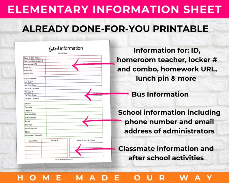 Elementary School Information Printable - Stay Informed of Your Child's ...