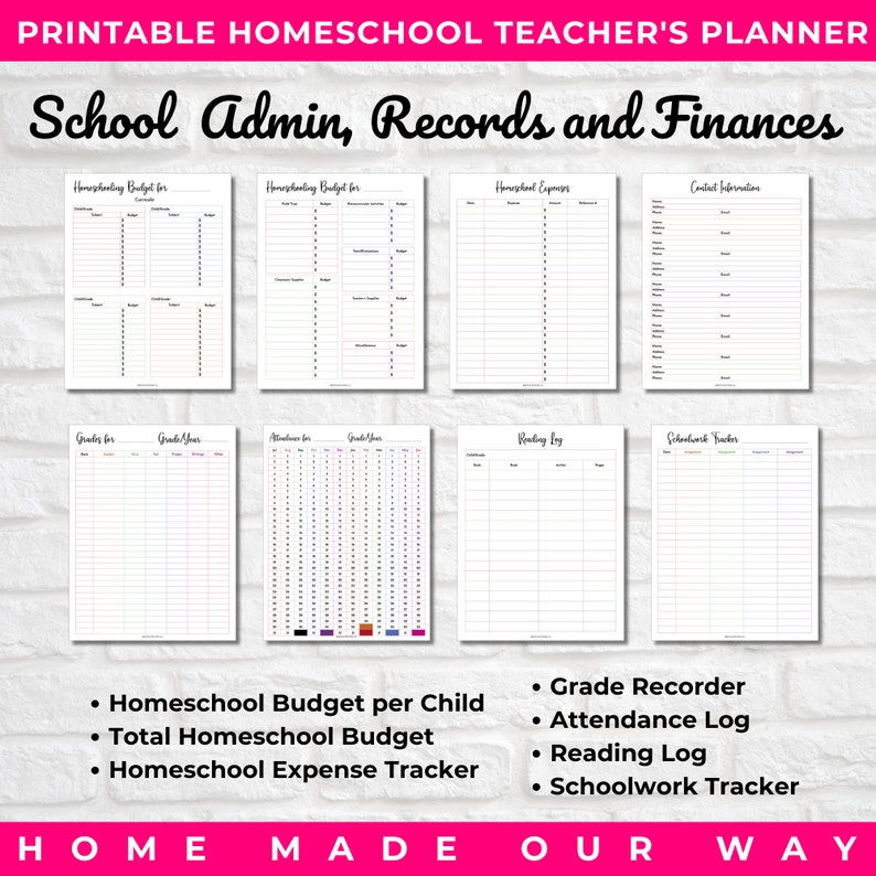 Homeschool Teacher's Planner Printable PDF • Lesson Planners • Admin ...