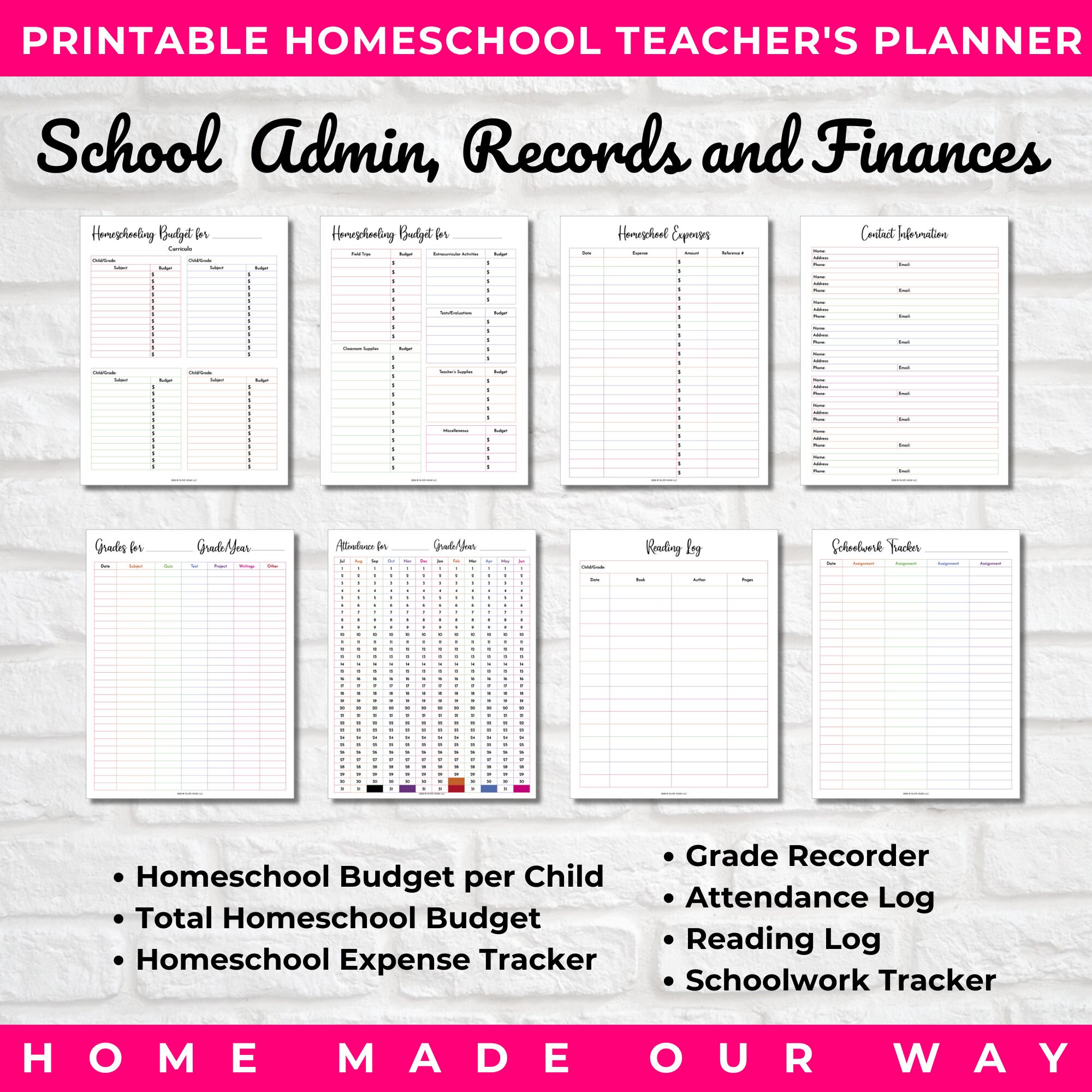 Homeschool Teacher's Planner Printable PDF • Lesson Planners • Admin ...