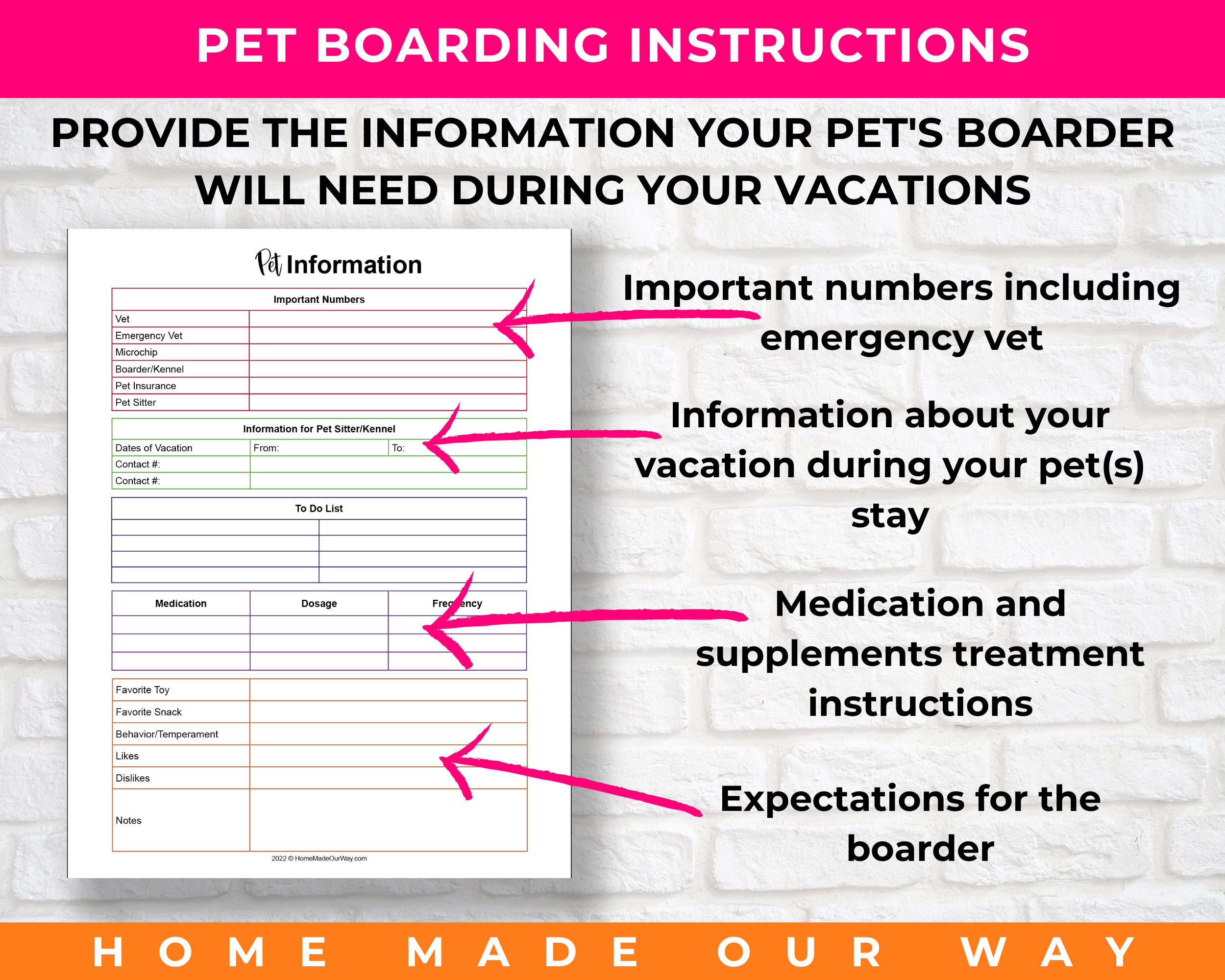 Pet Boarding Instructions Printable A Welcomed Guide for Their Kennel - Etsy