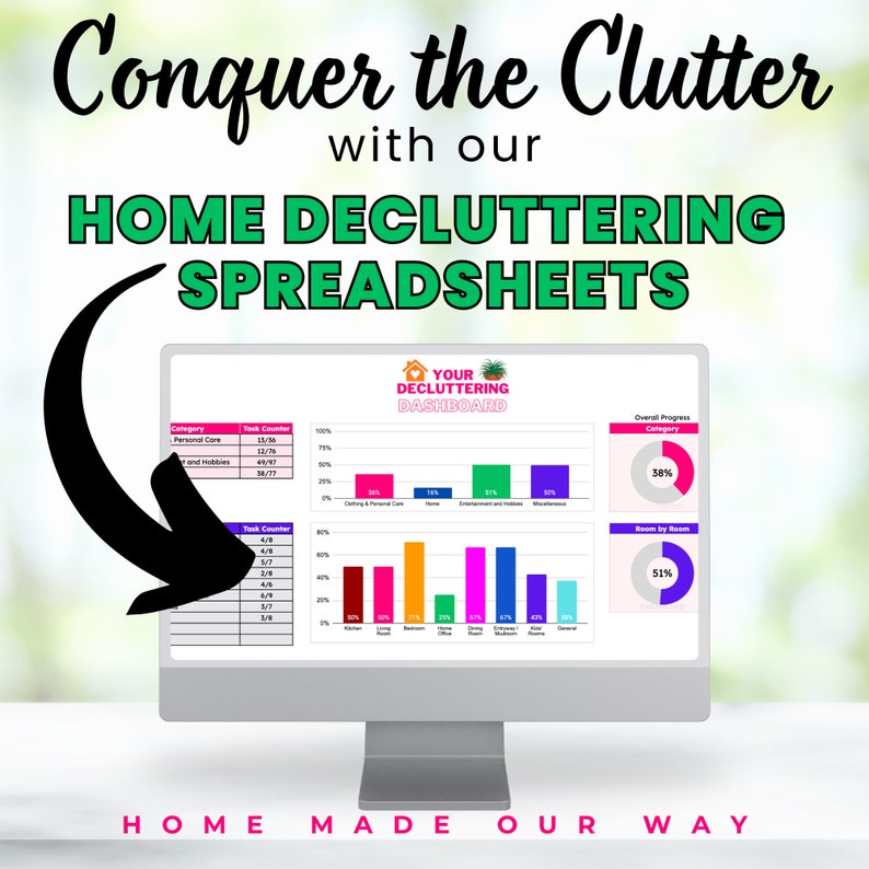 Home Decluttering Spreadsheet Organizer • Editable Google Sheets for Home Declutter Challenges ...