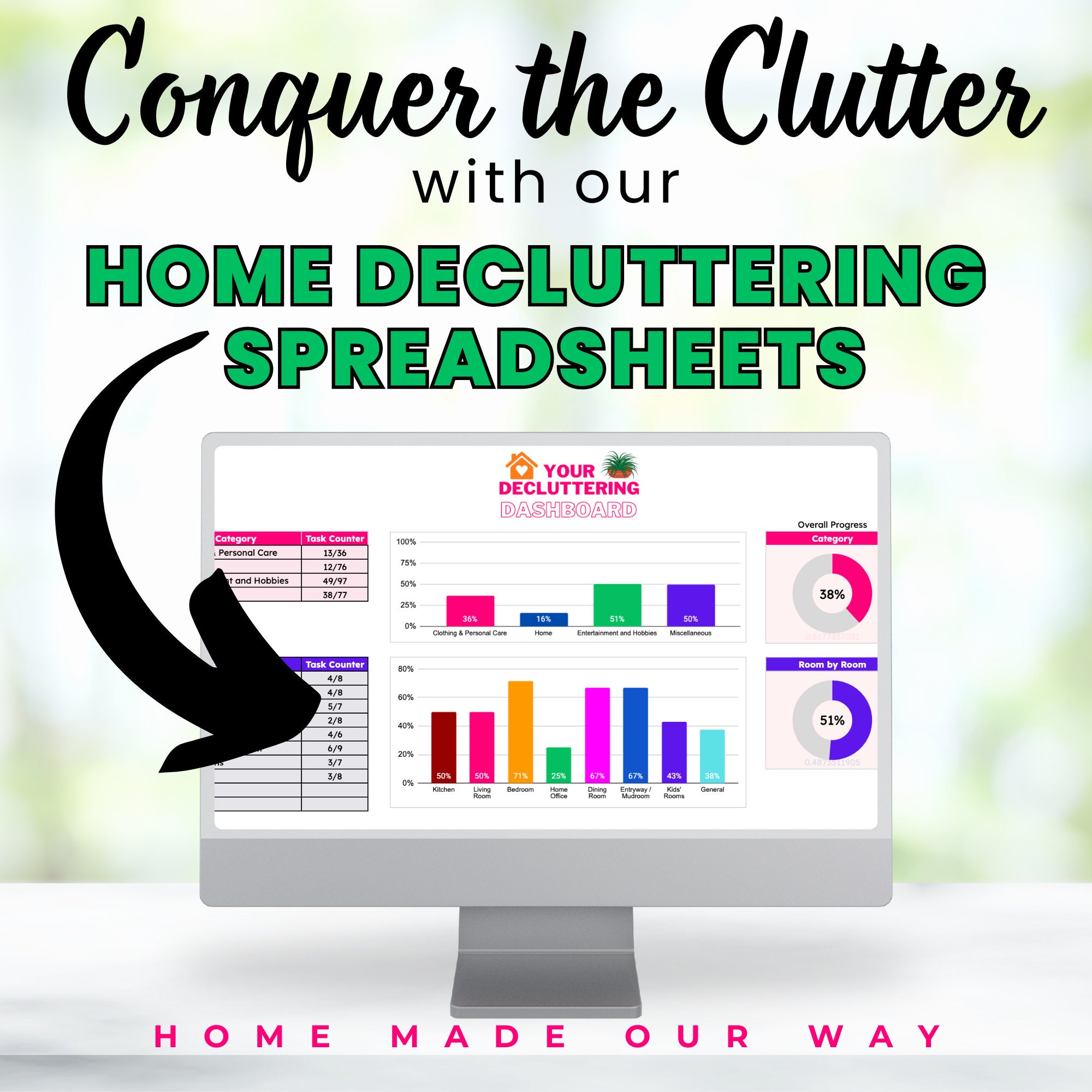 Home Decluttering Spreadsheet Organizer • Editable Google Sheets for ...