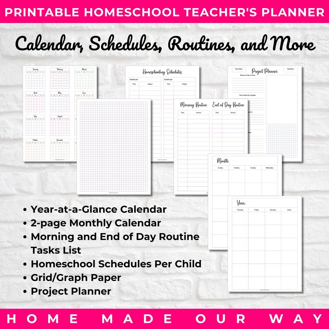 Homeschool Teacher's Planner Printable PDF Lesson Planners Admin Pages ...