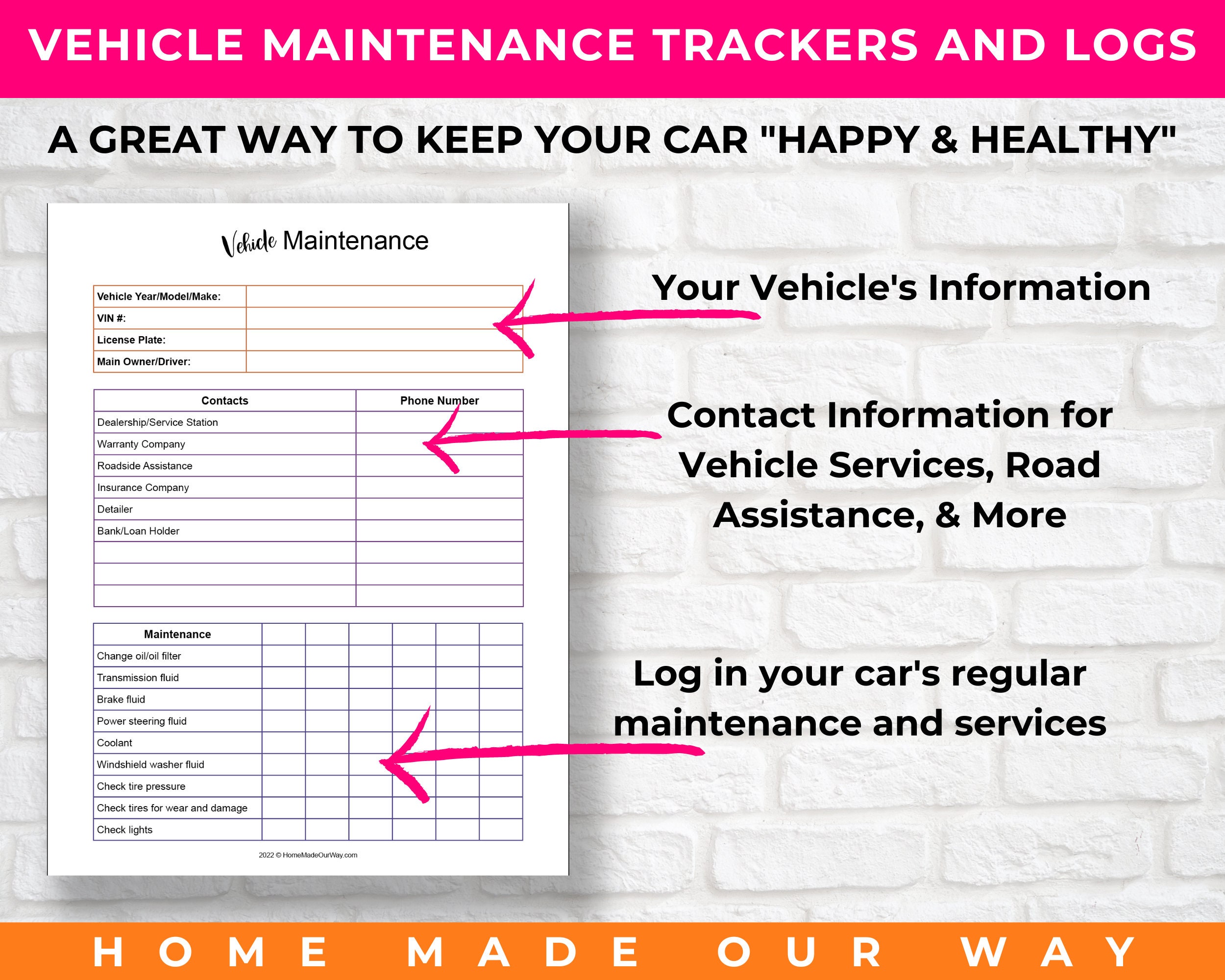 Car Maintenance Tracker and Log Printables - Record Your Vehicle's ...
