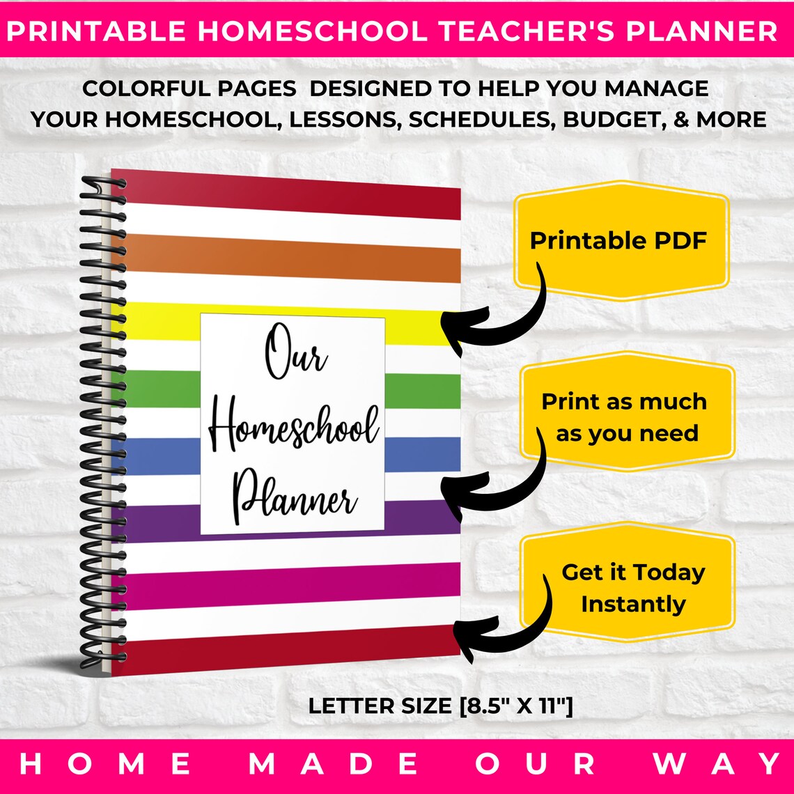 Homeschool Teacher's Planner Printable PDF Lesson Planners Admin Pages ...