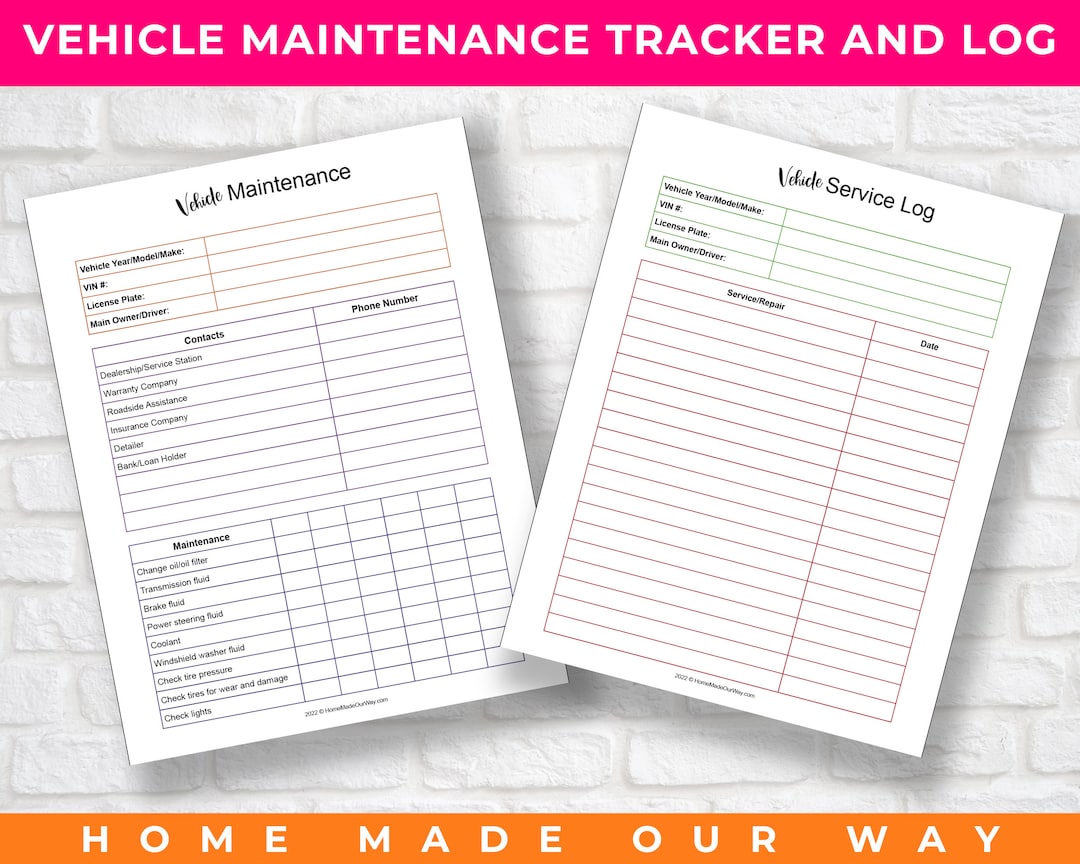 Car Maintenance Tracker and Log Printables - Record Your Vehicle's ...