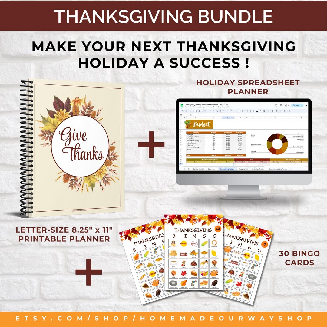 Thanksgiving Holiday Bundle • Printable Planner PDF and Keepsake ...