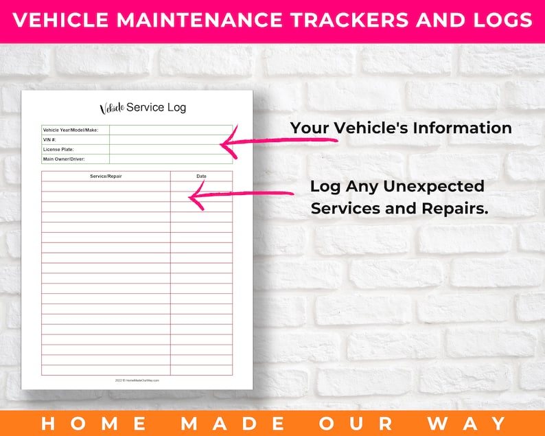 Car Maintenance Tracker and Log Printables - Record Your Vehicle's ...