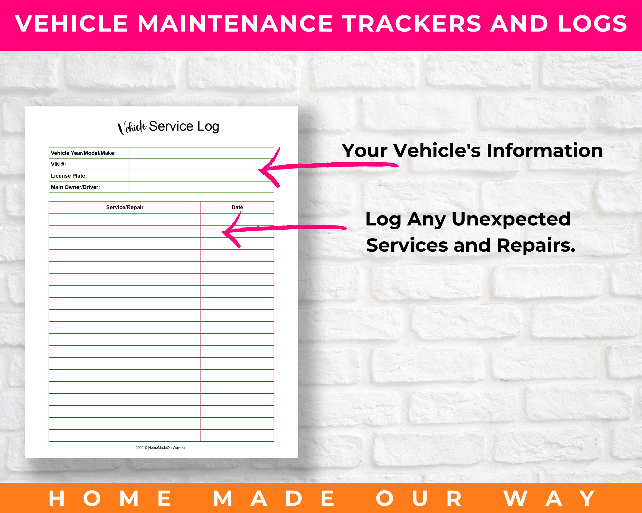 Car Maintenance Tracker and Log Printables - Record Your Vehicle's ...