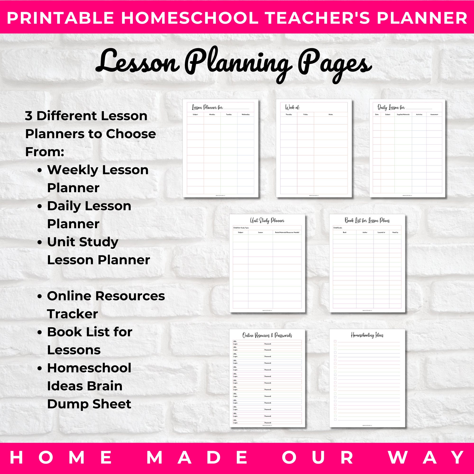Homeschool Teacher's Planner Printable PDF • Lesson Planners • Admin ...