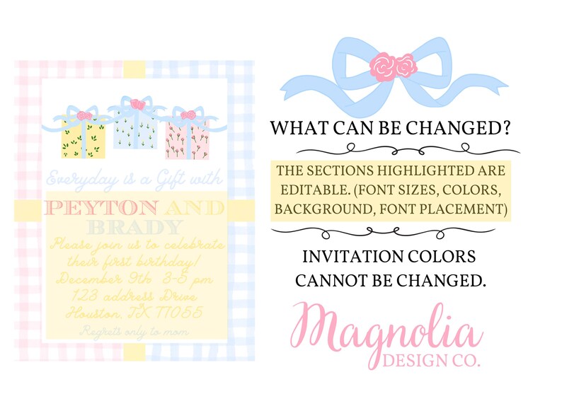 EDIAG Sibling Birthday -TBBC Inspired Gingham Birthday Party Invitation ...