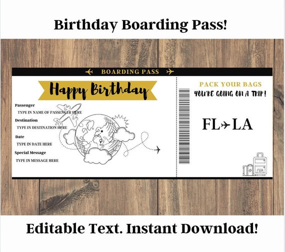 Birthday Boarding Pass. Boarding Pass Template. Birthday | Etsy