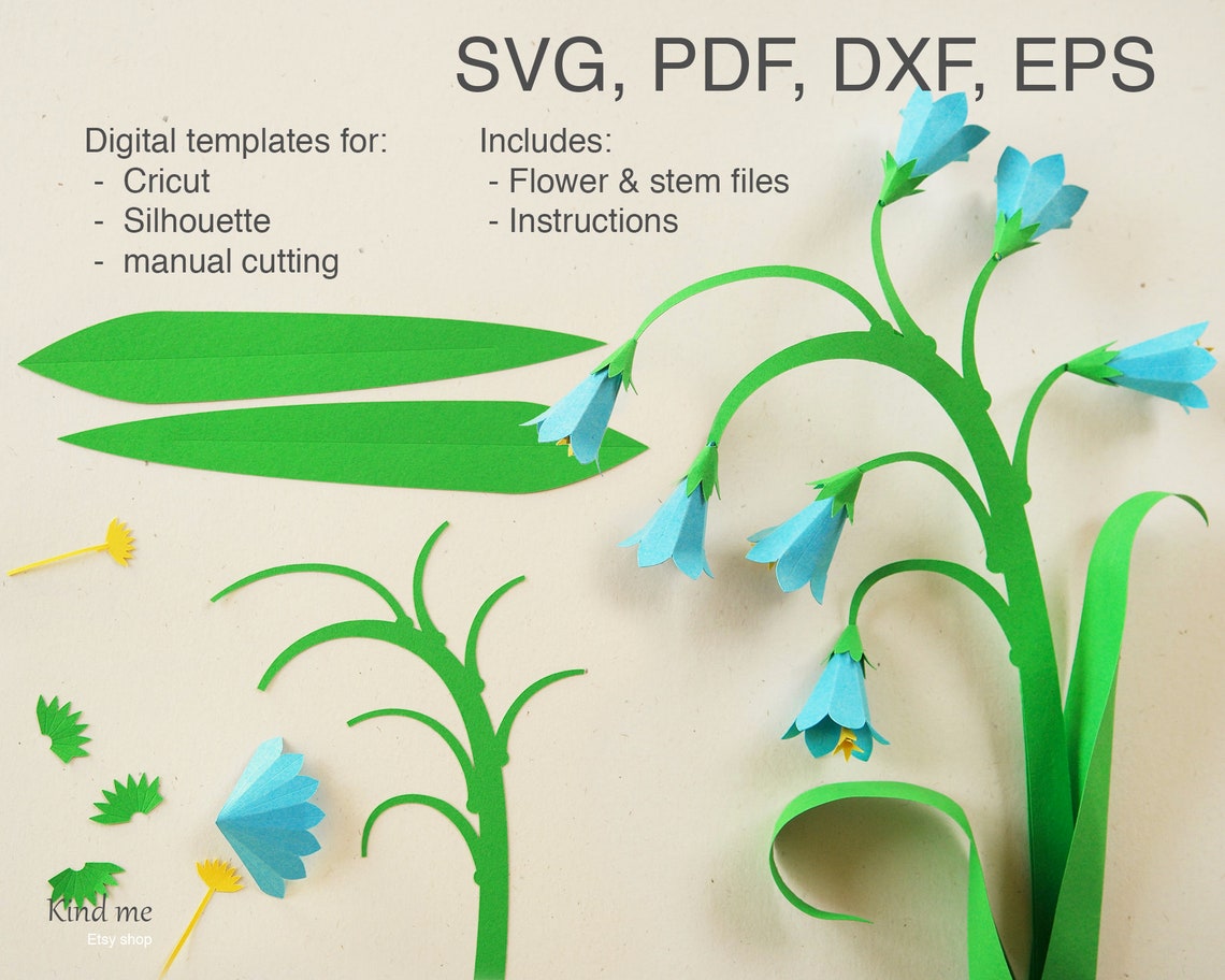 Bluebell Flower Digital Template for Cricut, Svg, Pdf, Esp, Dxf ...